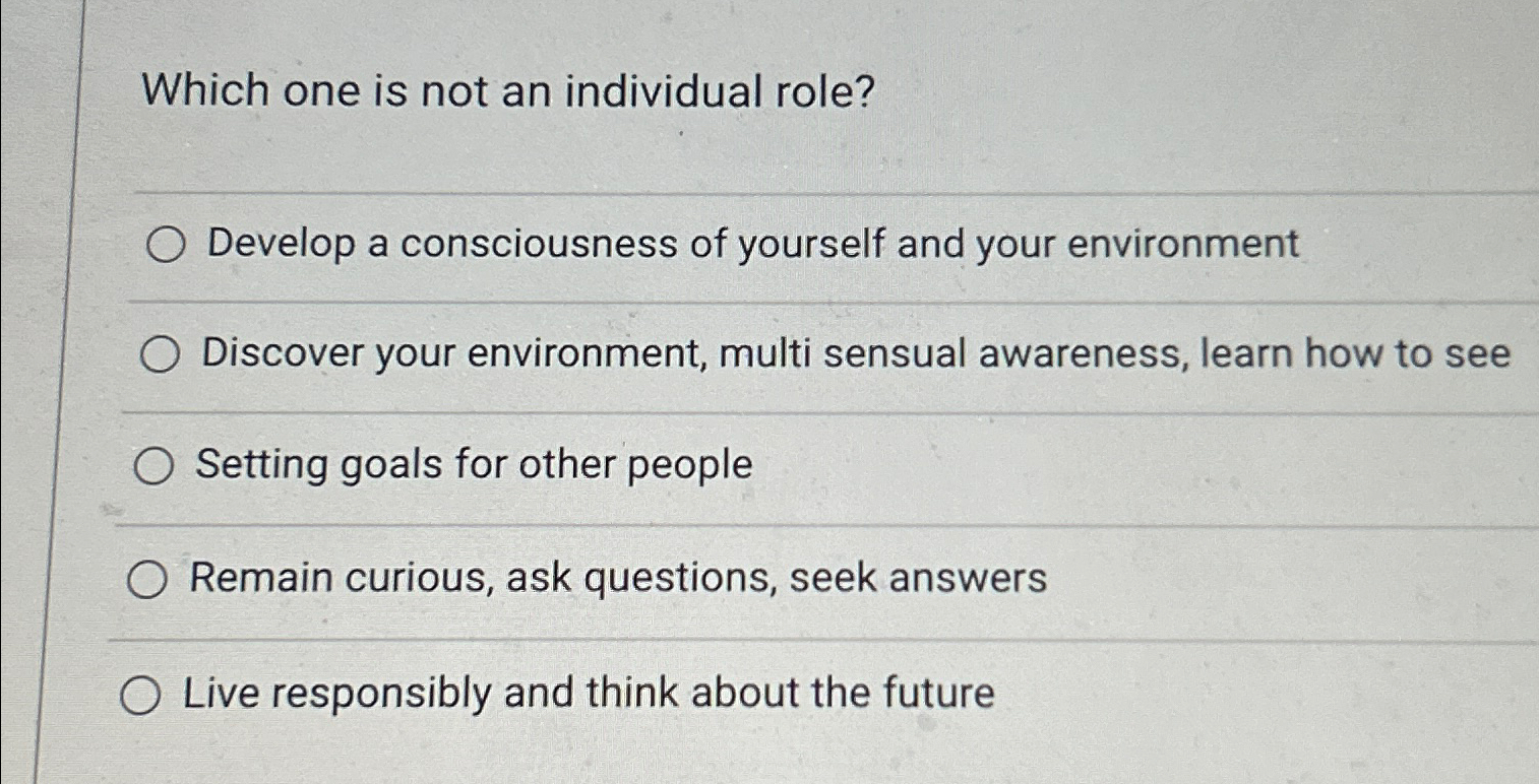 Solved Which one is not an individual role?Develop a | Chegg.com