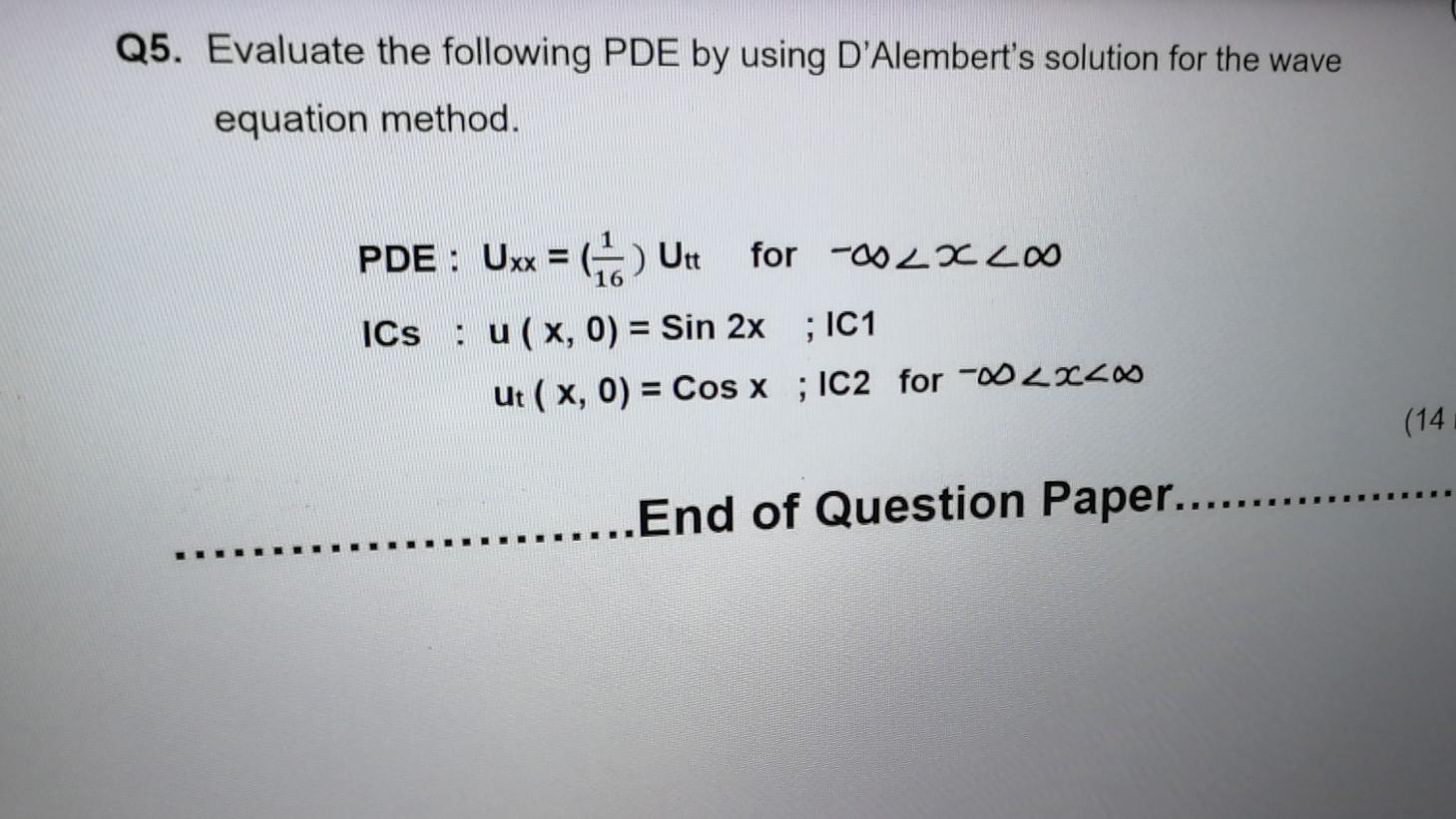 Solved Q5. Evaluate the following PDE by using D'Alembert's | Chegg.com
