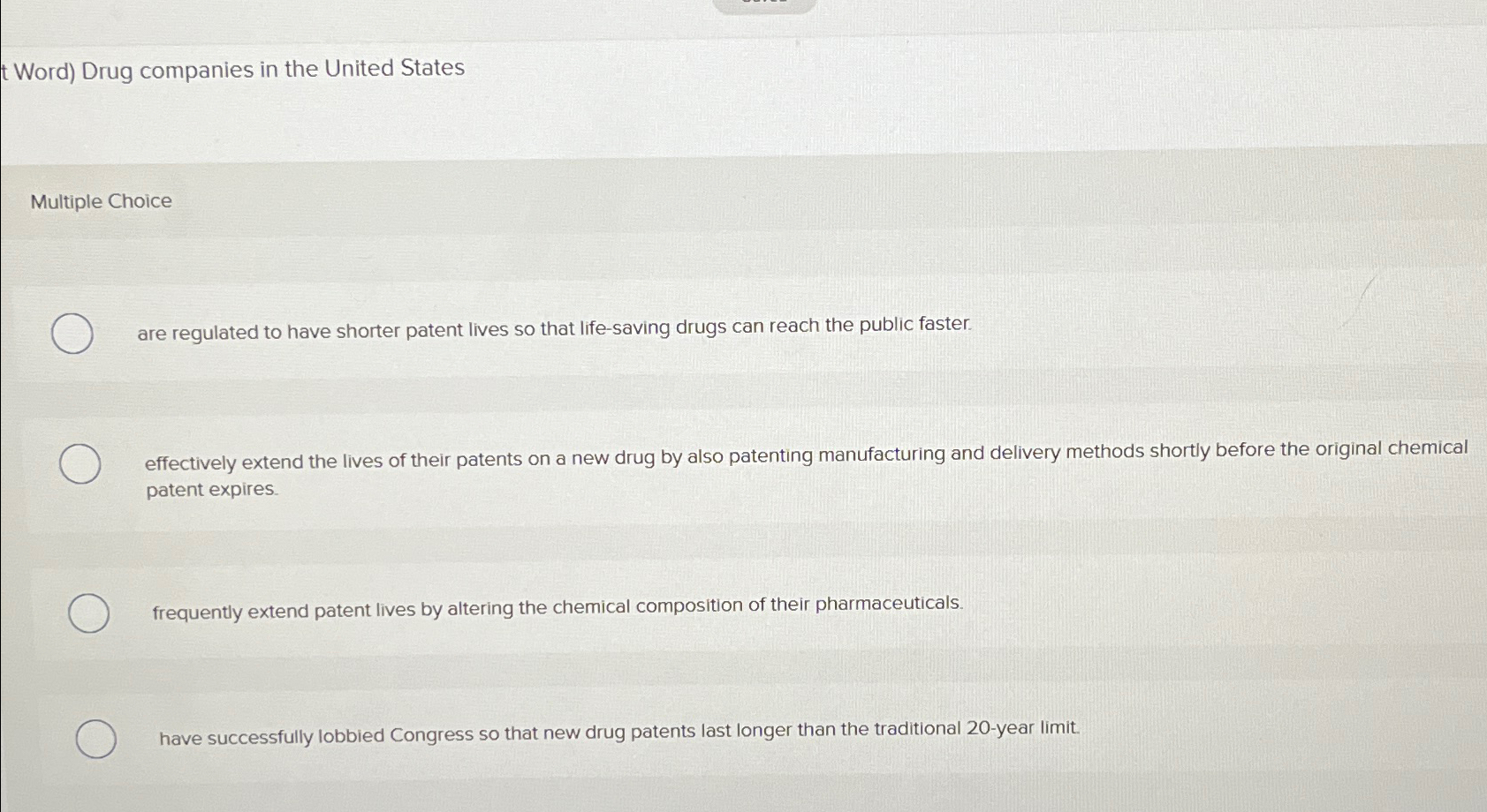 Solved t Word) ﻿Drug companies in the United StatesMultiple | Chegg.com