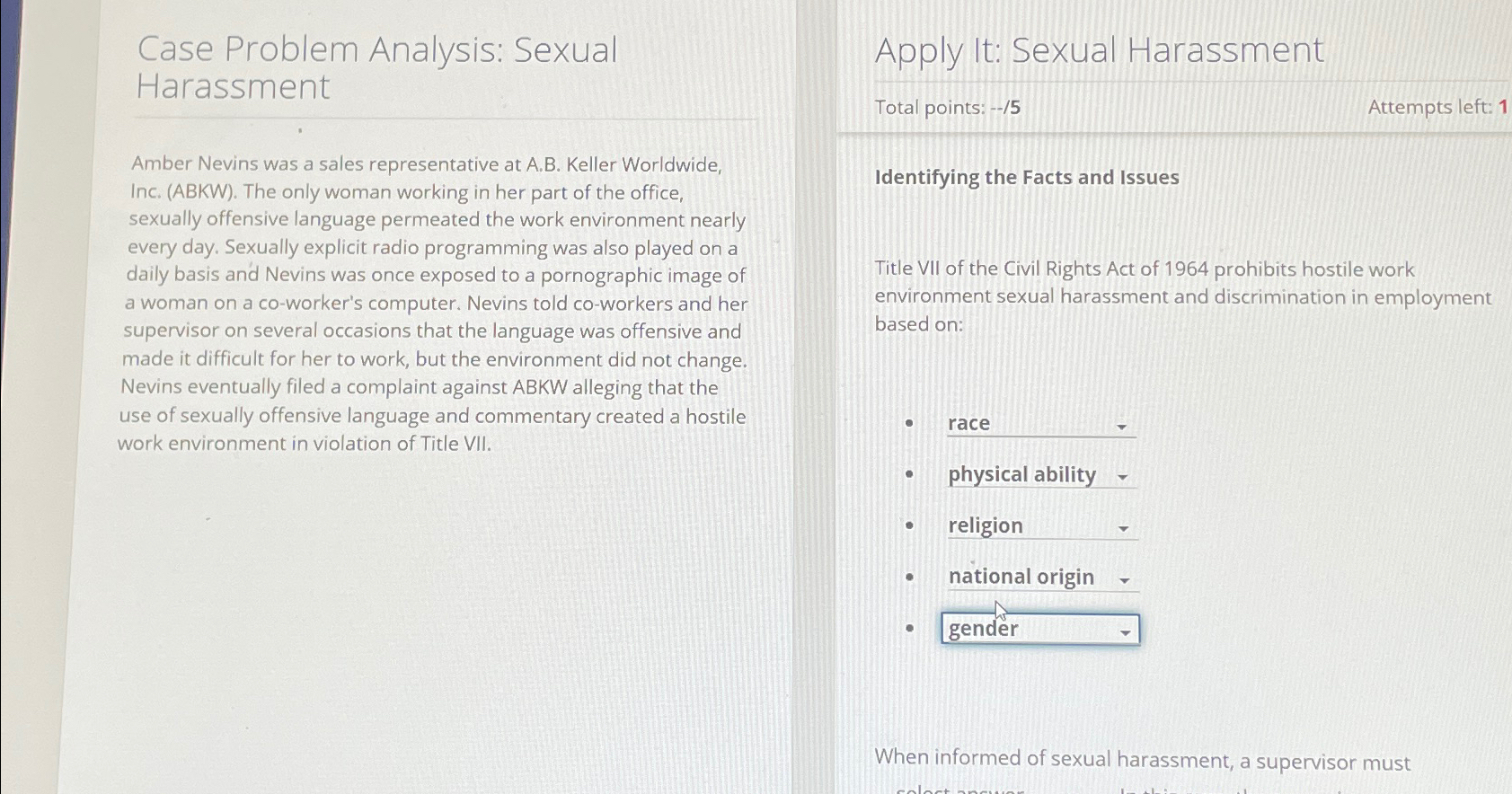 Solved Case Problem Analysis: SexualHarassmentAmber Nevins | Chegg.com