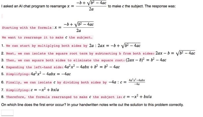 Solved I asked an Al chat program to rearrange x = Starting | Chegg.com