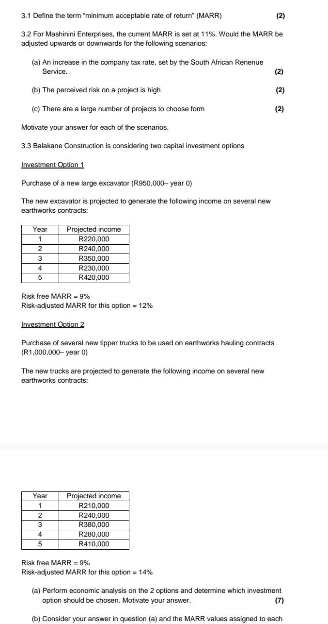 Solved 3.1 Define the term "minimum acceptable rate of | Chegg.com