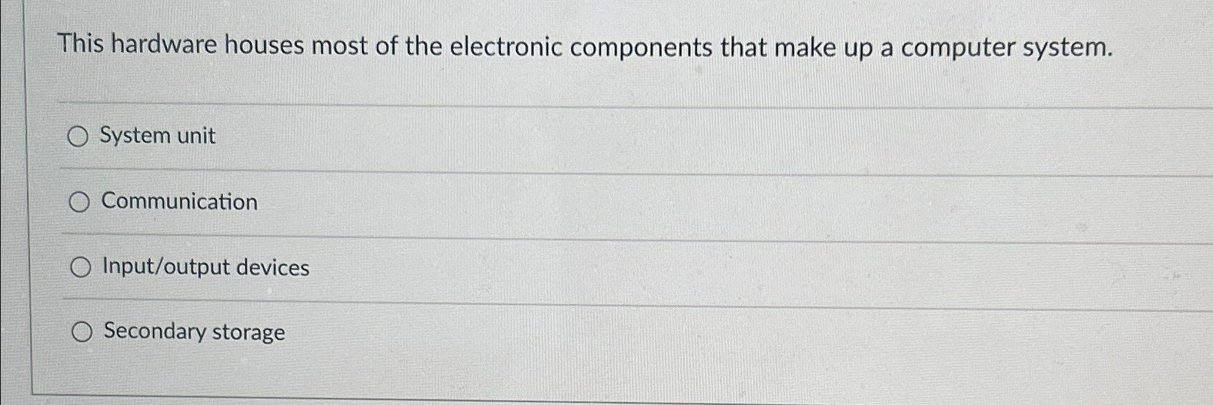 Solved This hardware houses most of the electronic | Chegg.com