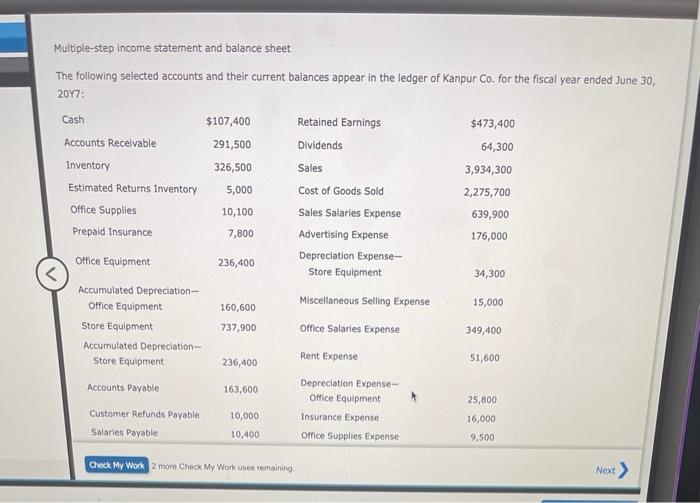 Solved Multiple-step income statement and balance sheet The | Chegg.com