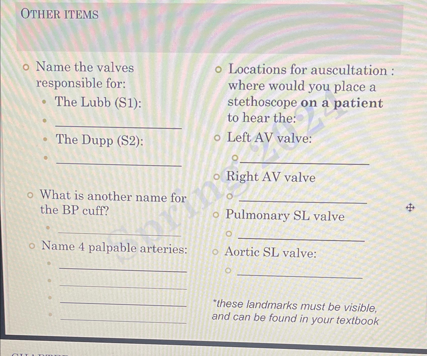 Solved OTHER ITEMSName the valves responsible for:The Lubb | Chegg.com