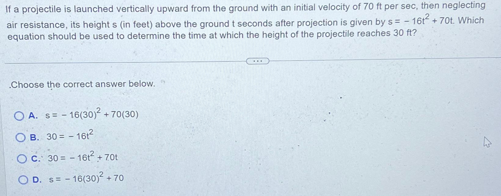 Solved If a projectile is launched vertically upward from | Chegg.com