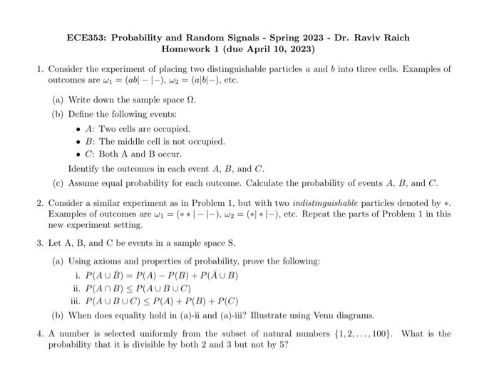 Solved ECE353: Probability and Random Signals - Spring 2023 | Chegg.com