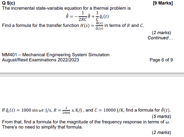Solved Q 5(c)The incremental state-variable equation for a | Chegg.com