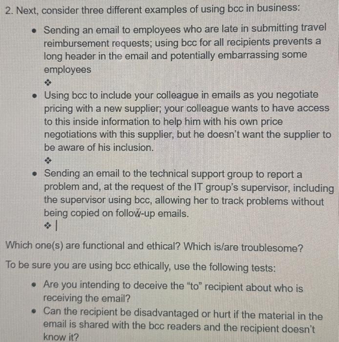 Next, consider three different examples of using bcc | Chegg.com