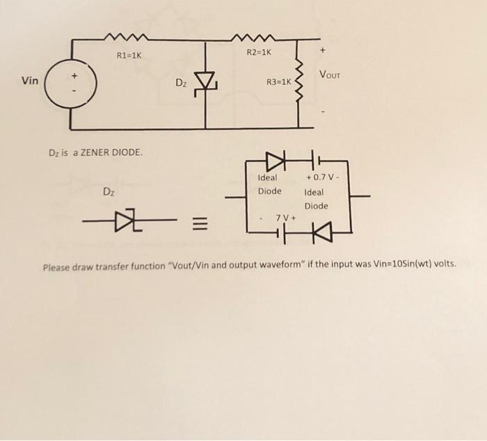 Vin + R1=1K Dz is a ZENER DIODE. Dz Dz ☆ * = w R2=1K | Chegg.com