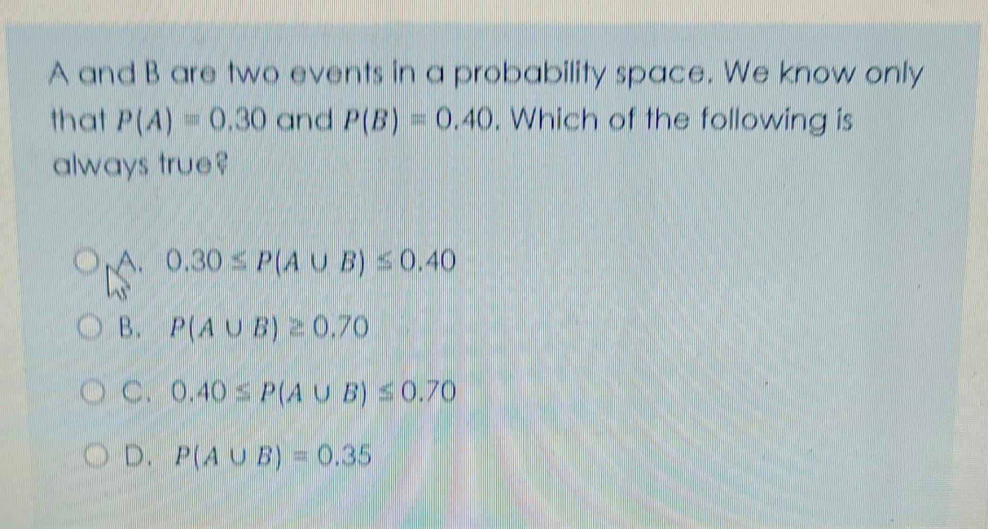 Solved A and B are two events in a probability space. We | Chegg.com
