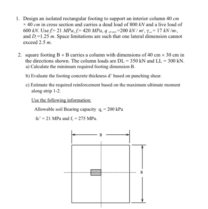 1. Design an isolated rectangular footing to support | Chegg.com