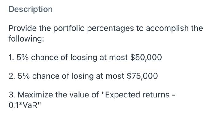 Description Provide the portfolio percentages to | Chegg.com