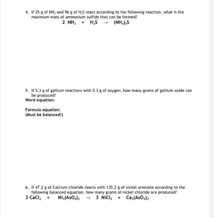 Solved Unit: Stoichiometry "Limiting Reactant" - Wksh #4 | Chegg.com