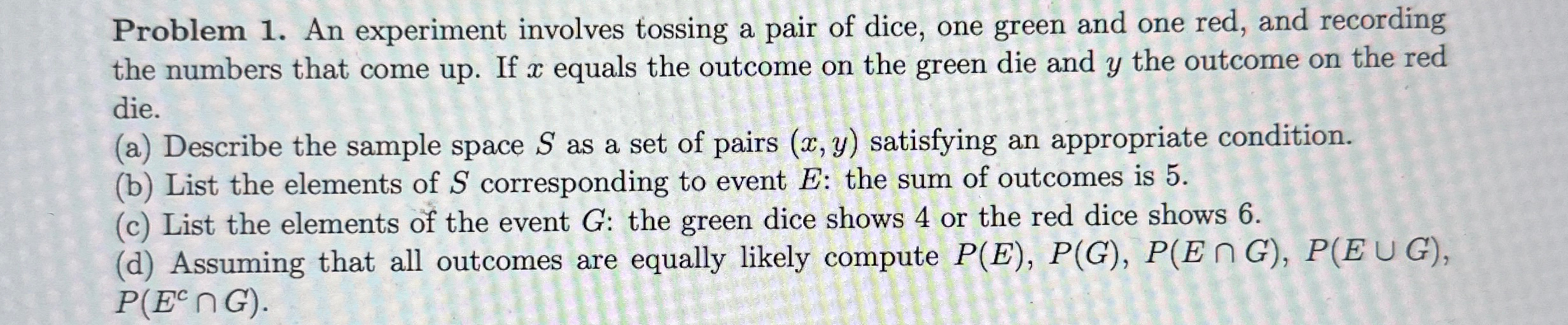 Solved Problem 1. ﻿An experiment involves tossing a pair of | Chegg.com