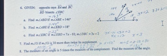 Solved 6. GIVEN: opposite rays BA and BC BD bisects ZEBC | Chegg.com