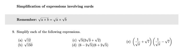 Solved Simplification of expressions involving surds | Chegg.com