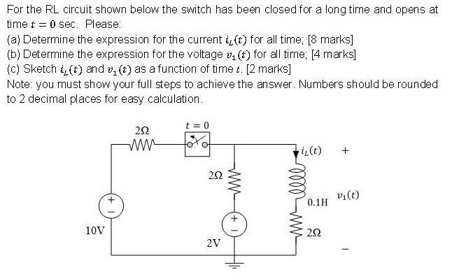 Solved For the RL circuit shown below the switch has been | Chegg.com