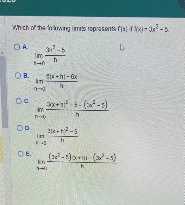 Solved Which of the following limits represents f(x) if | Chegg.com