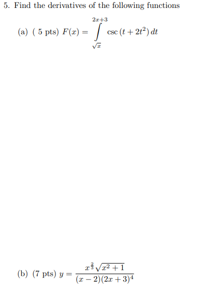 Solved Find the derivatives of the following | Chegg.com