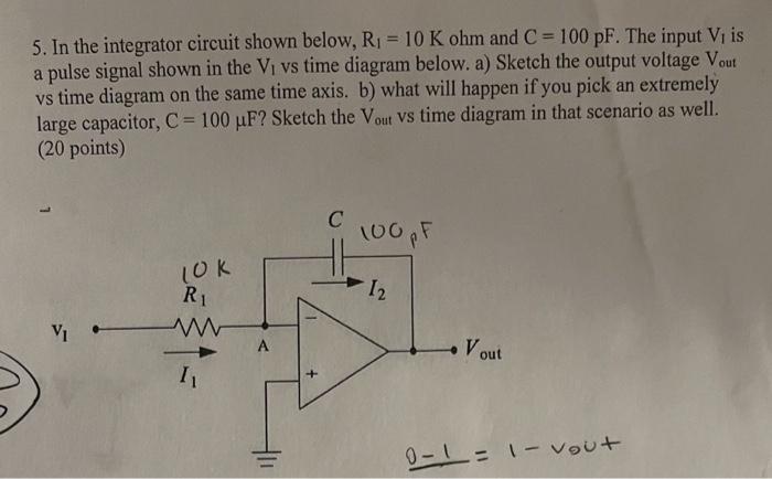 5. In the integrator circuit shown below, R1=10 K ohm | Chegg.com
