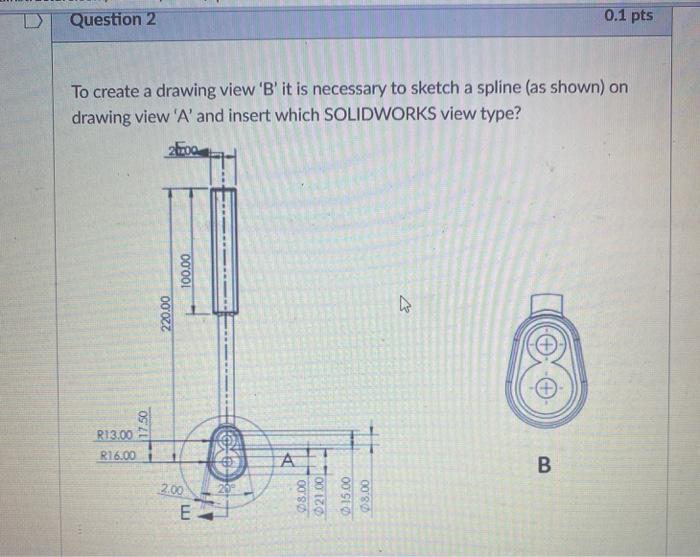 Solved Question 2 0.1 pts To create a drawing view 'B'it is | Chegg.com