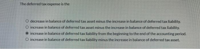 Solved The deferred tax expense is the decrease in balance | Chegg.com