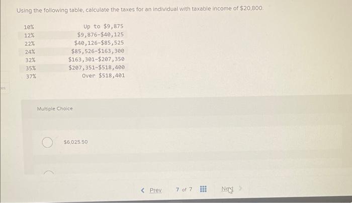 Solved Using the following table, calculate the taxes for an | Chegg.com