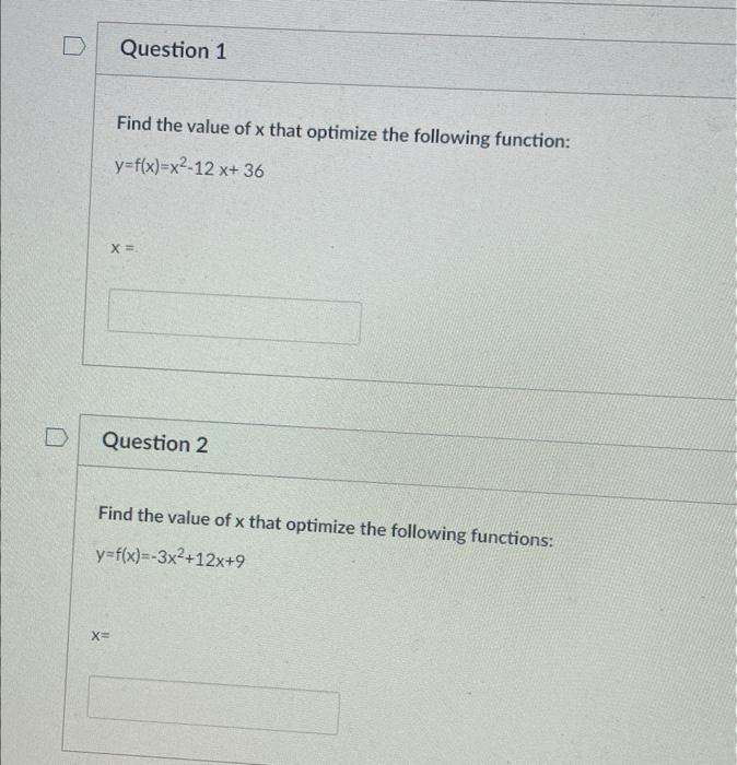 Solved Find the value of x that optimize the following | Chegg.com