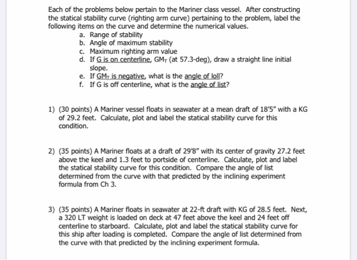 Each of the problems below pertain to the Mariner | Chegg.com