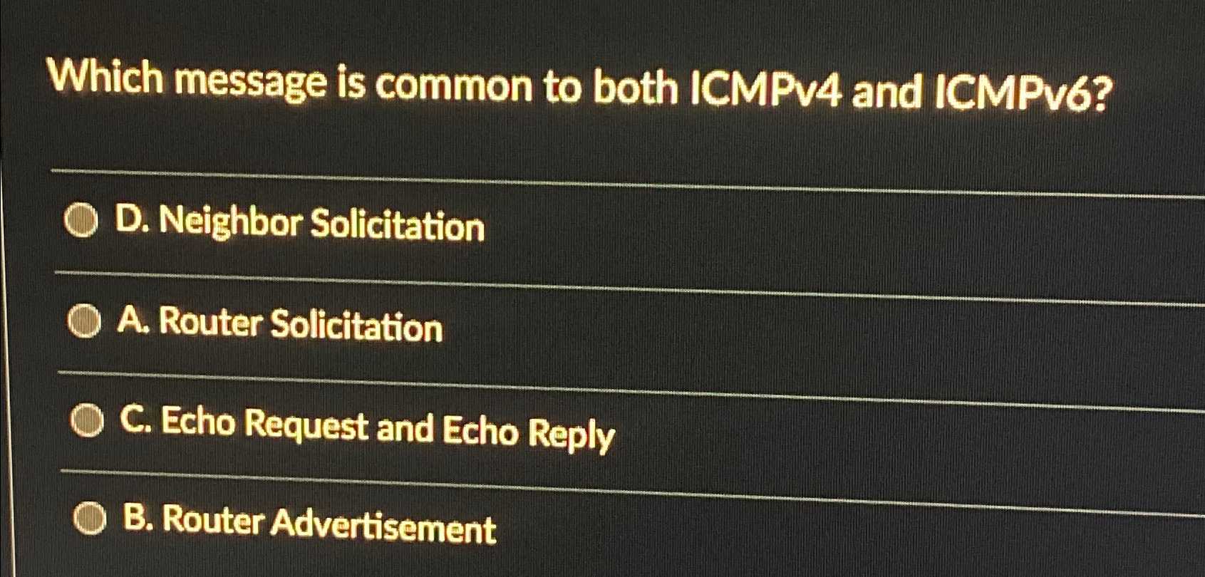 Solved Which message is common to both ICMPv4 ﻿and ICMPv6?D. | Chegg.com