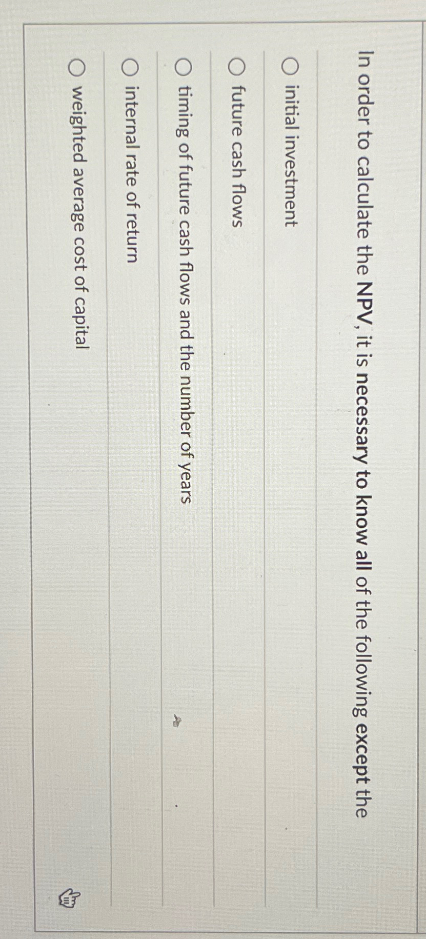 Solved In order to calculate the NPV, ﻿it is necessary to | Chegg.com