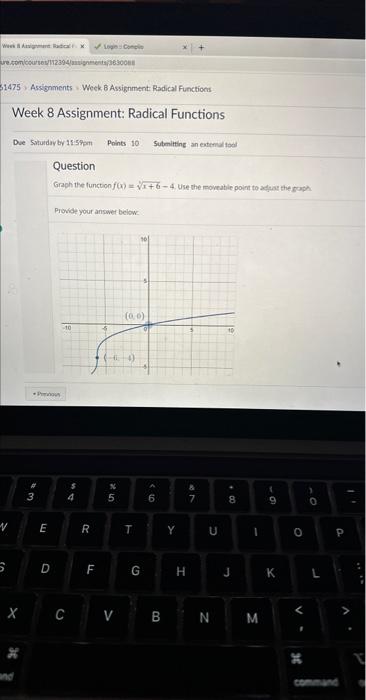 Graph the function f(x)=x+6−4, use the moveable point | Chegg.com