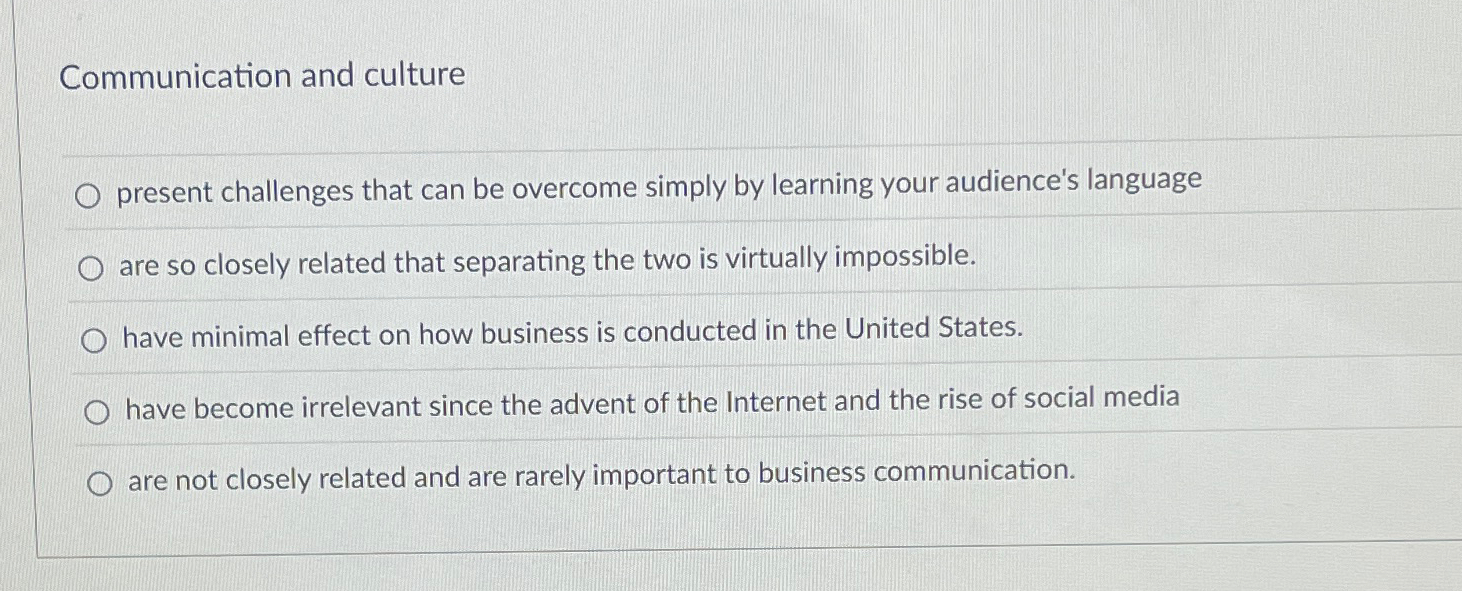 Solved Communication and culturepresent challenges that can | Chegg.com