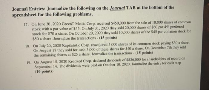 Solved Journal Entries: Journalize the following on the | Chegg.com