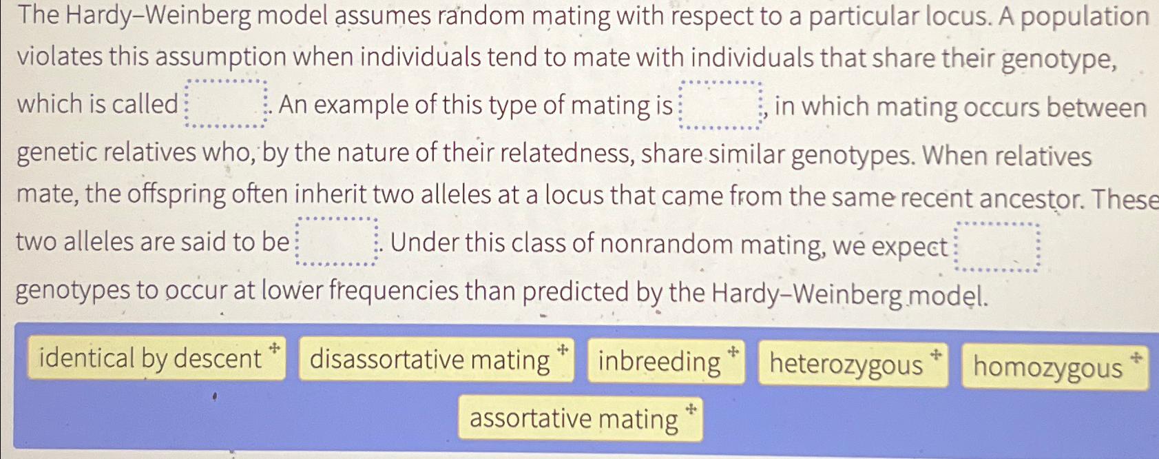Solved The Hardy-Weinberg model assumes random mating with | Chegg.com