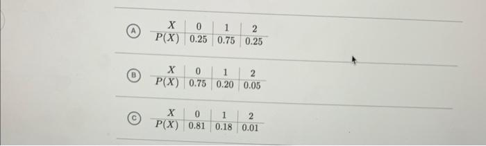 Solved (A) \begin{tabular}{c|c|c|c} X & 0 & 1 & 2 \\ | Chegg.com