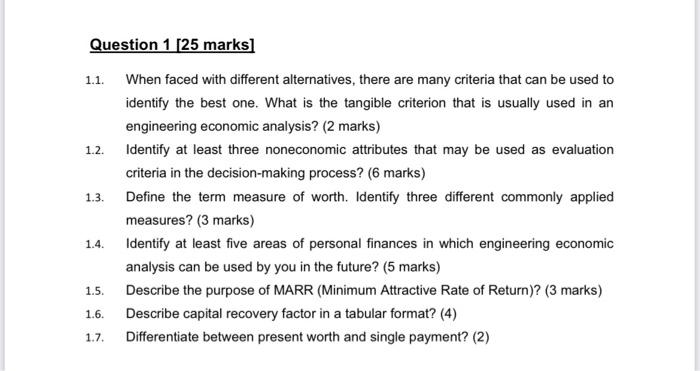 Solved Question 1 [25 marks] When faced with different | Chegg.com