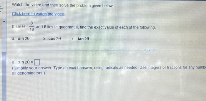 Solved Q1: Use the given information to find the exact value | Chegg.com