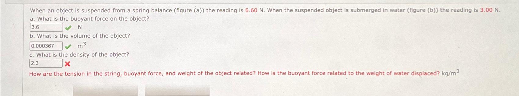 Solved When an object is suspended from a spring balance | Chegg.com