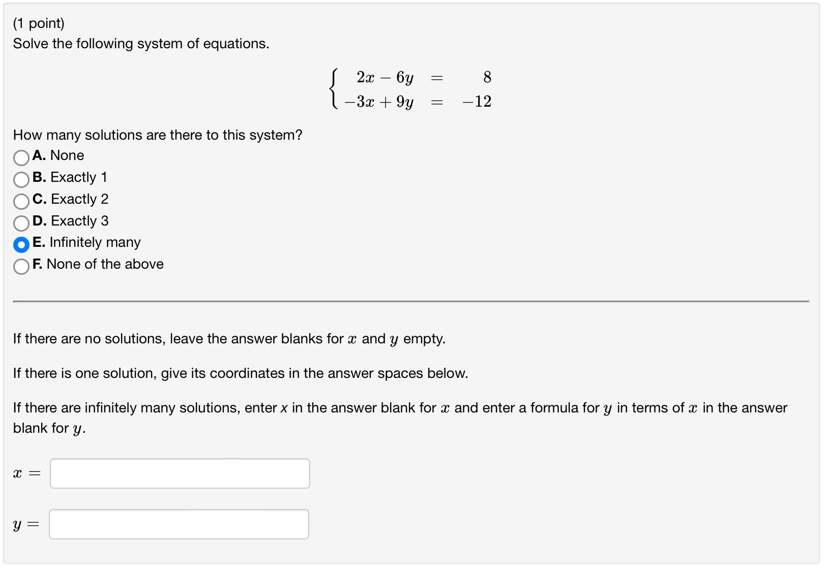Solved (1 ﻿point)Solve the following system of | Chegg.com