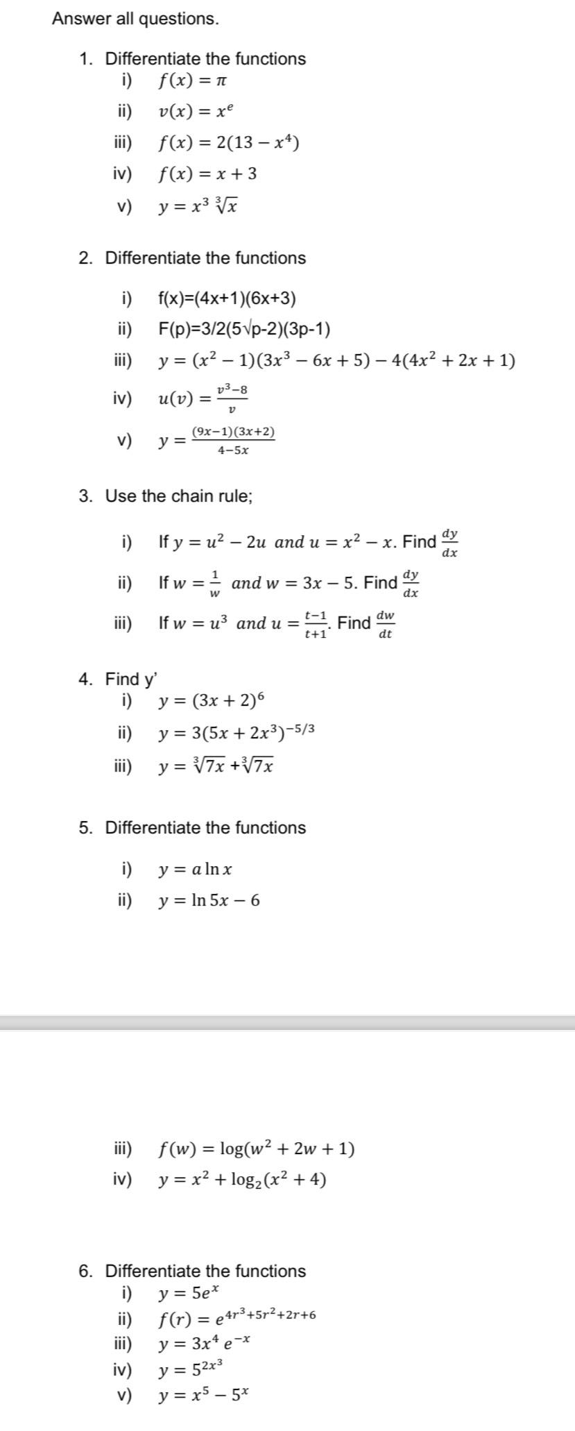 Solved Answer all questions.Differentiate the | Chegg.com