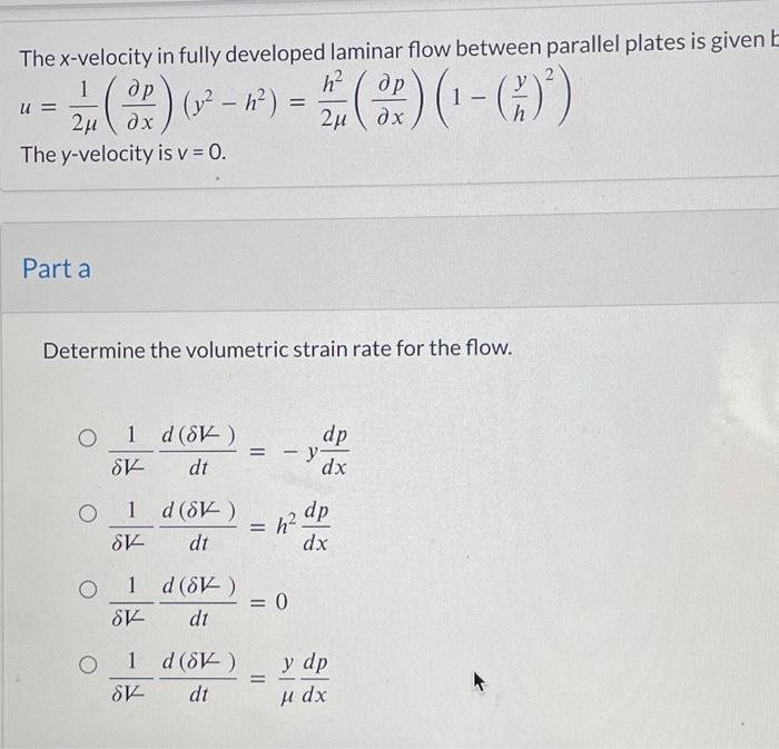 Solved The x-velocity in fully developed laminar flow | Chegg.com