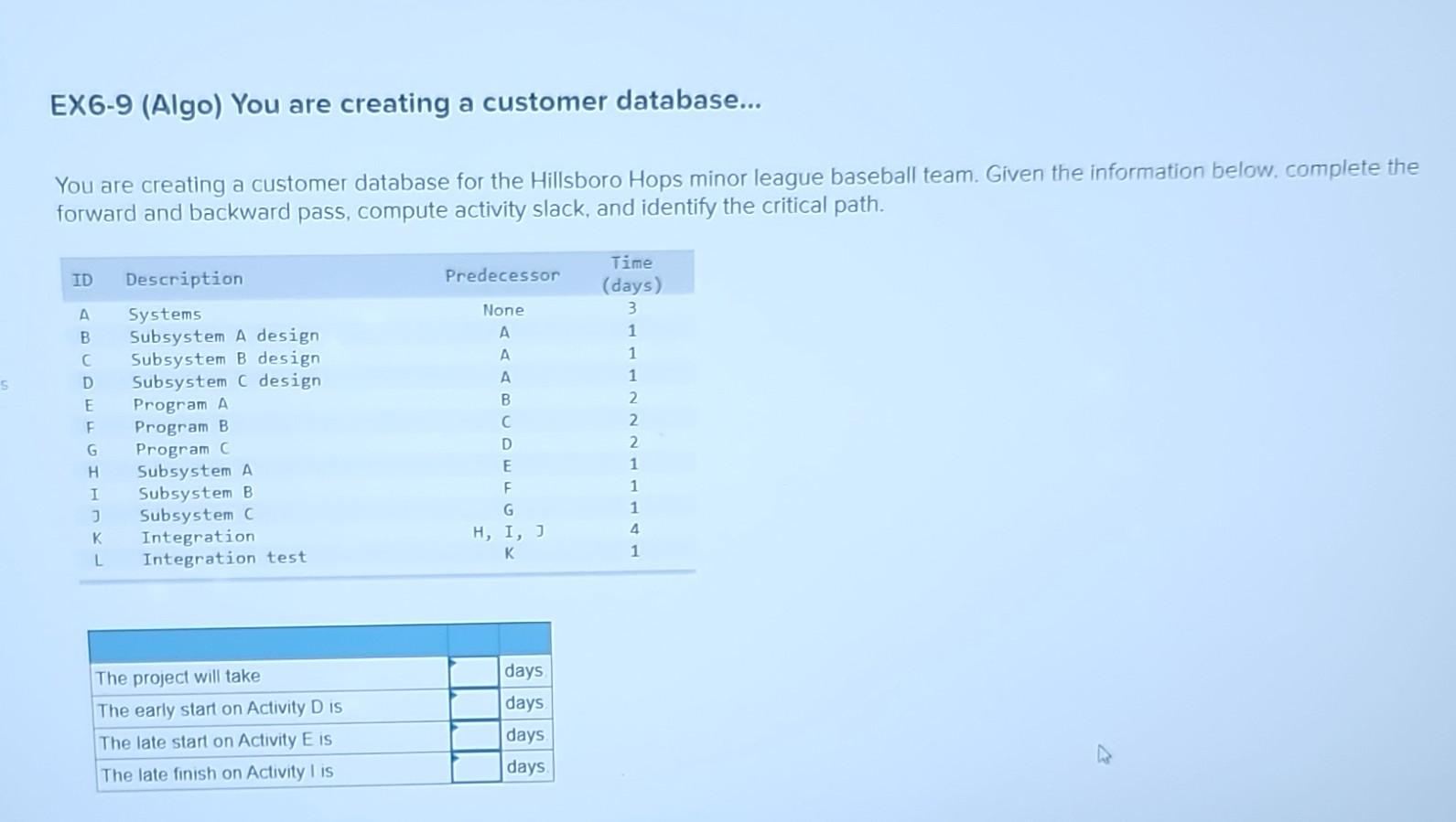 Solved EX6-9 (Algo) You are creating a customer database... | Chegg.com