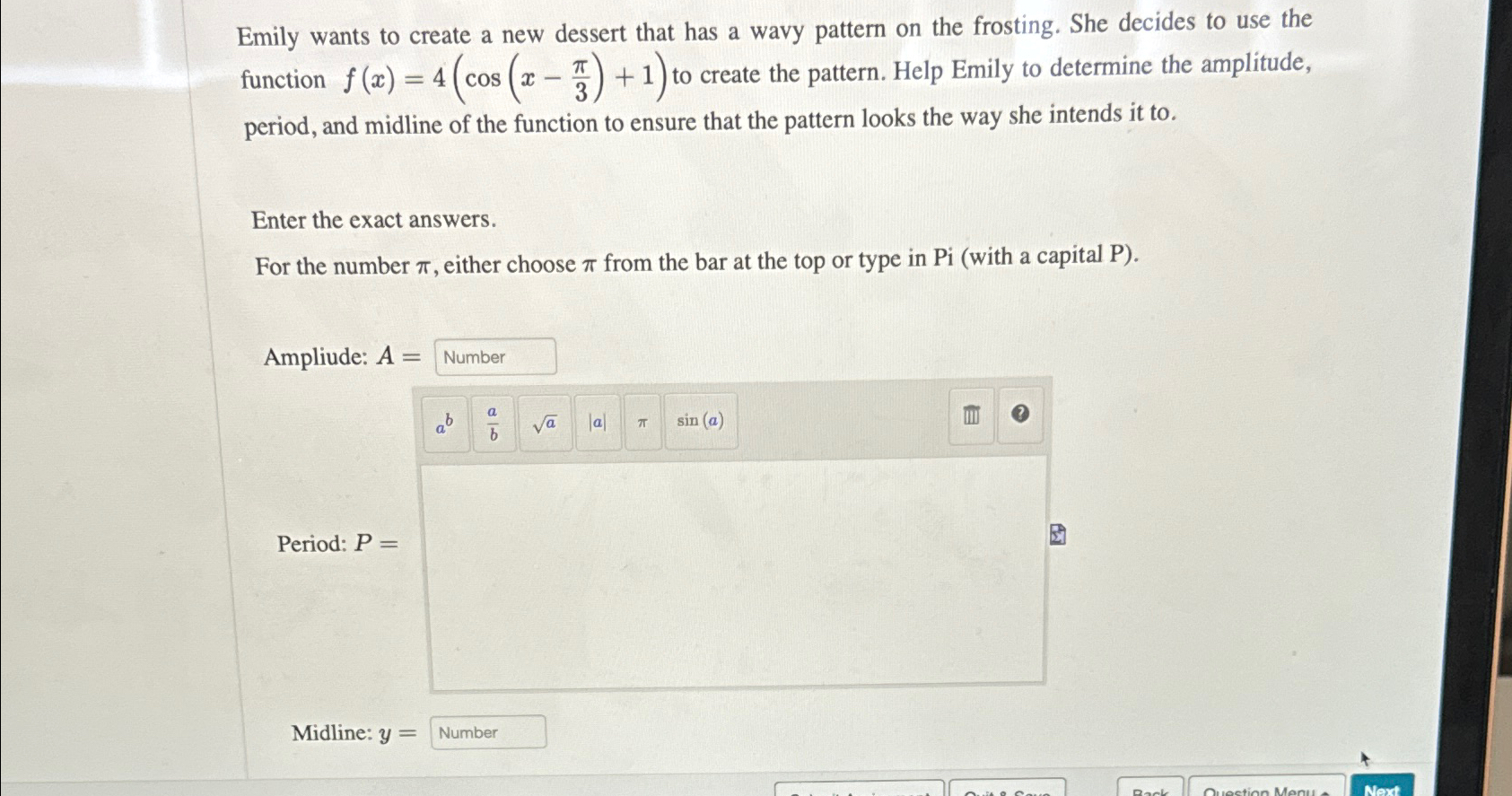 Solved Emily wants to create a new dessert that has a wavy | Chegg.com