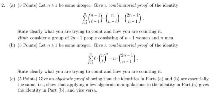Solved (a) (5 Points) Let n≥1 be some integer. Give a | Chegg.com