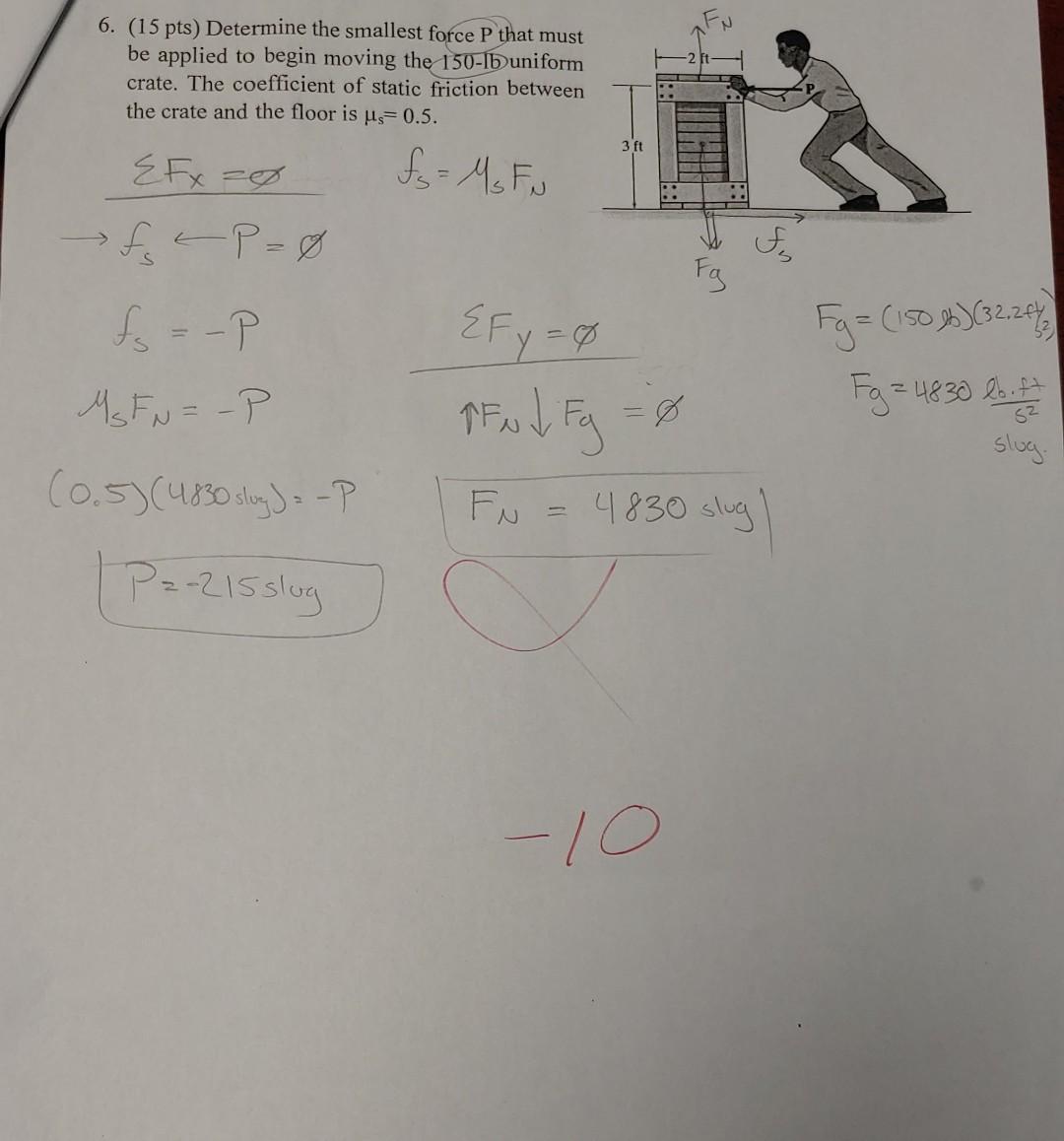 Solved 6 15 Pts Determine The Smallest Force P That Must