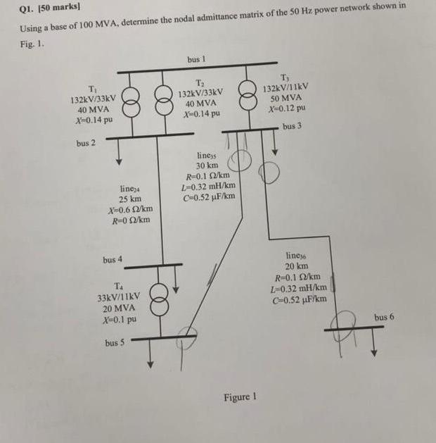 Solved Q1. 150 marks) Using a base of 100 MVA, determine the | Chegg.com