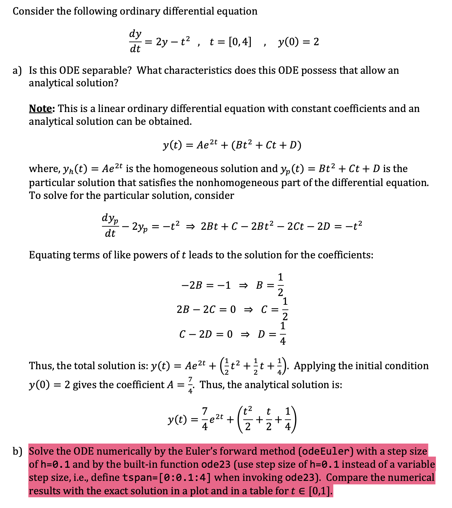 Solve Question B using Eulers Forward method and | Chegg.com
