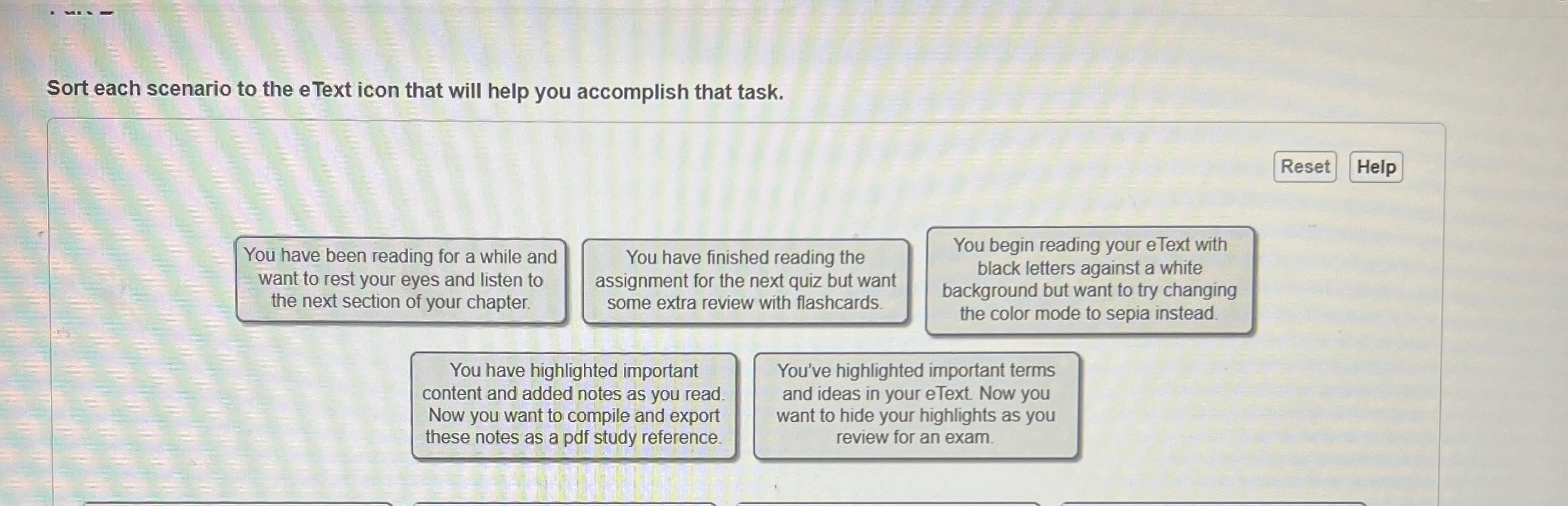 Solved Sort each scenario to the eText icon that will help | Chegg.com